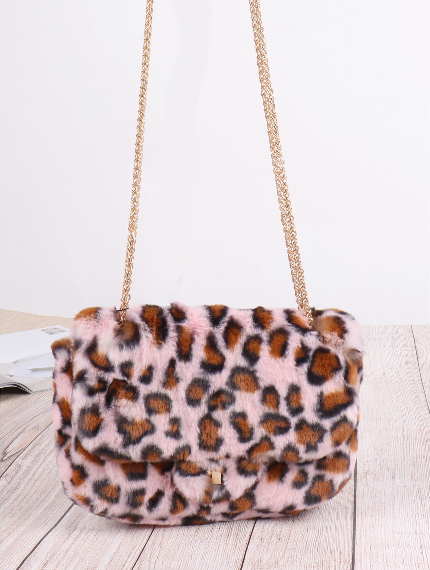 Leopard Print Plush Drawstring Purse