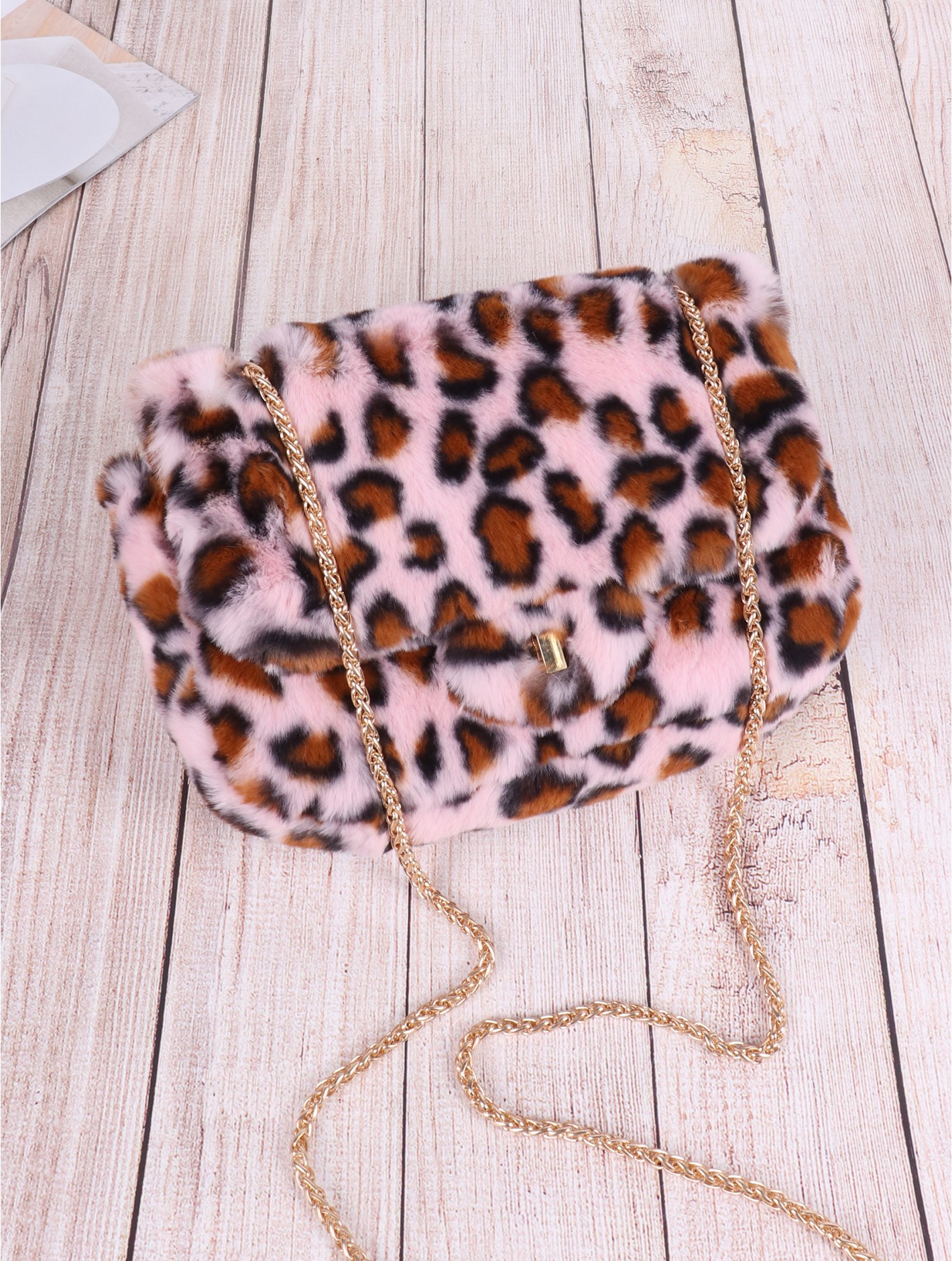 Leopard Print Plush Drawstring Purse