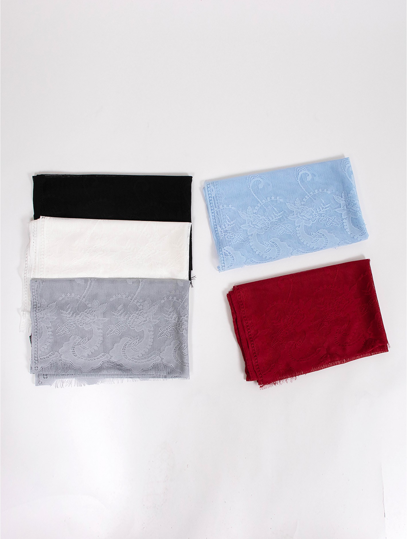 Stripes & Floral Cut-Out Lace Design Scarf