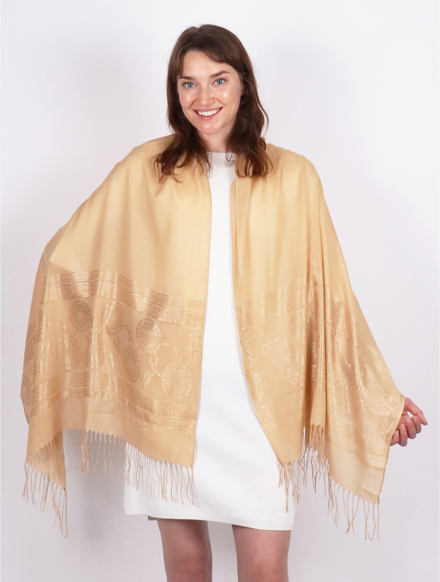 Lightweight Solid Color Scarf with Embroidered Edges