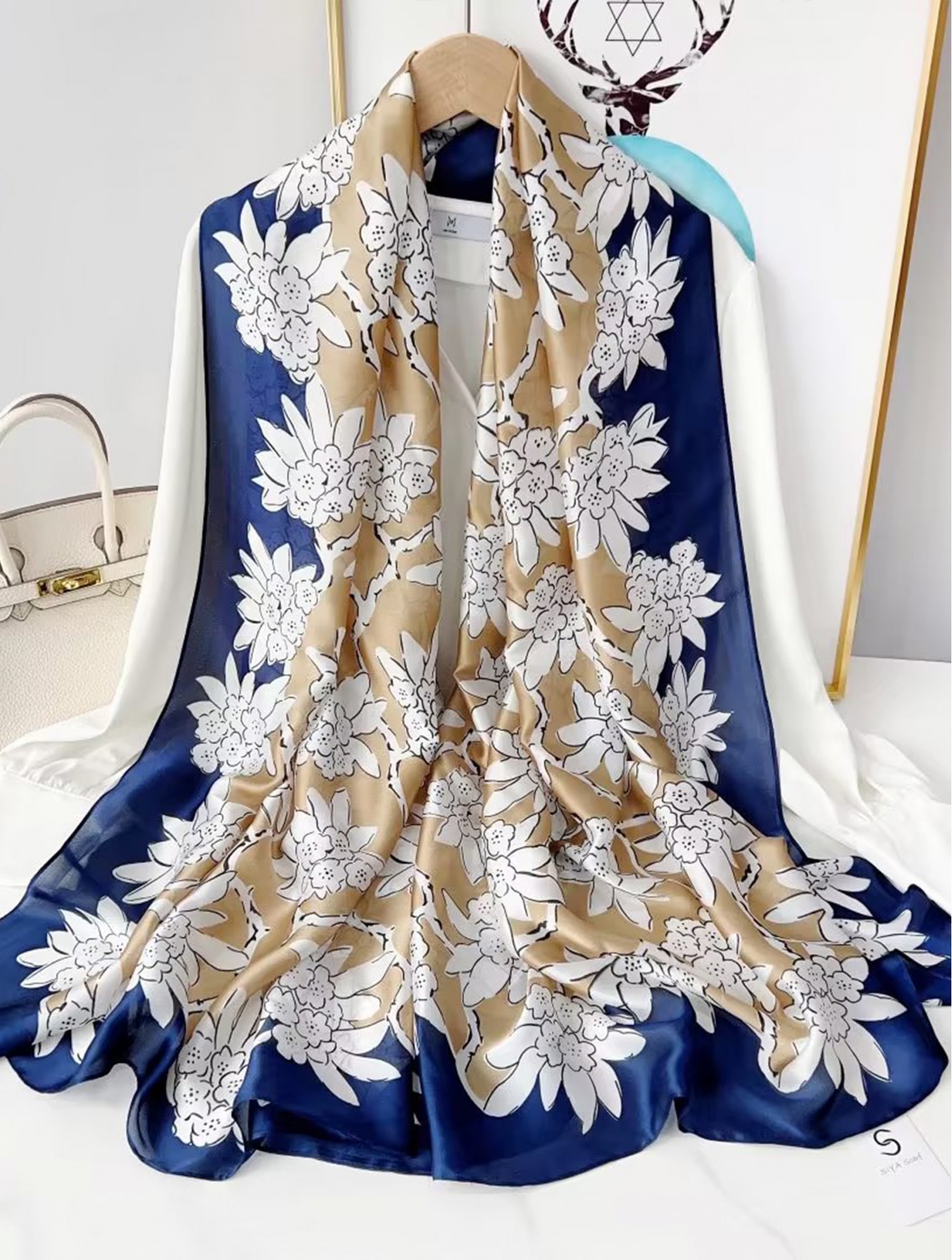 Premium Silk Feeling Spring Print Scarf