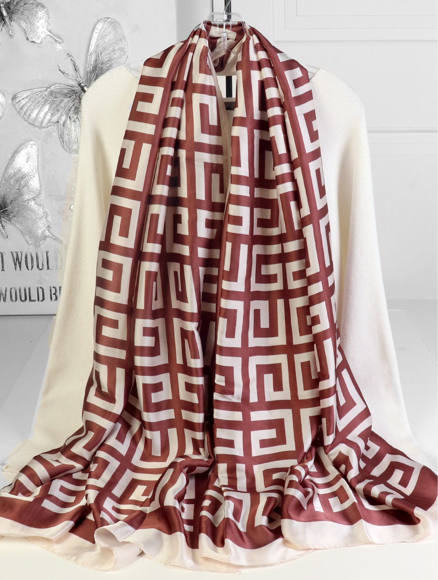 Premium Silk Feeling Spring Print Scarf