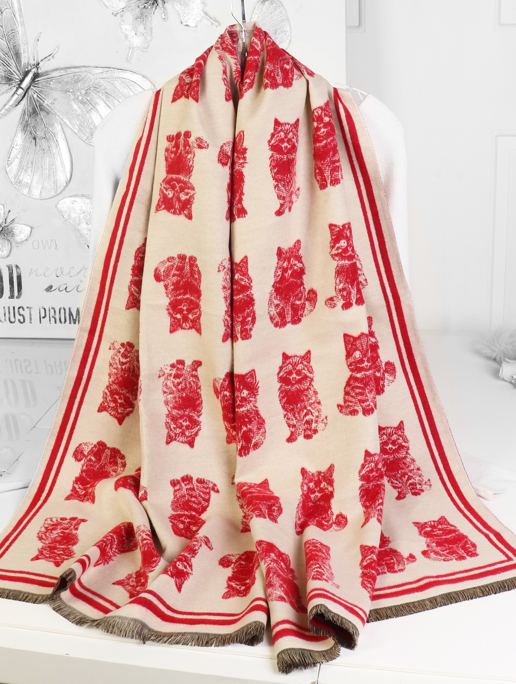 Cashmere Feeling Cat Print Premium Scarf