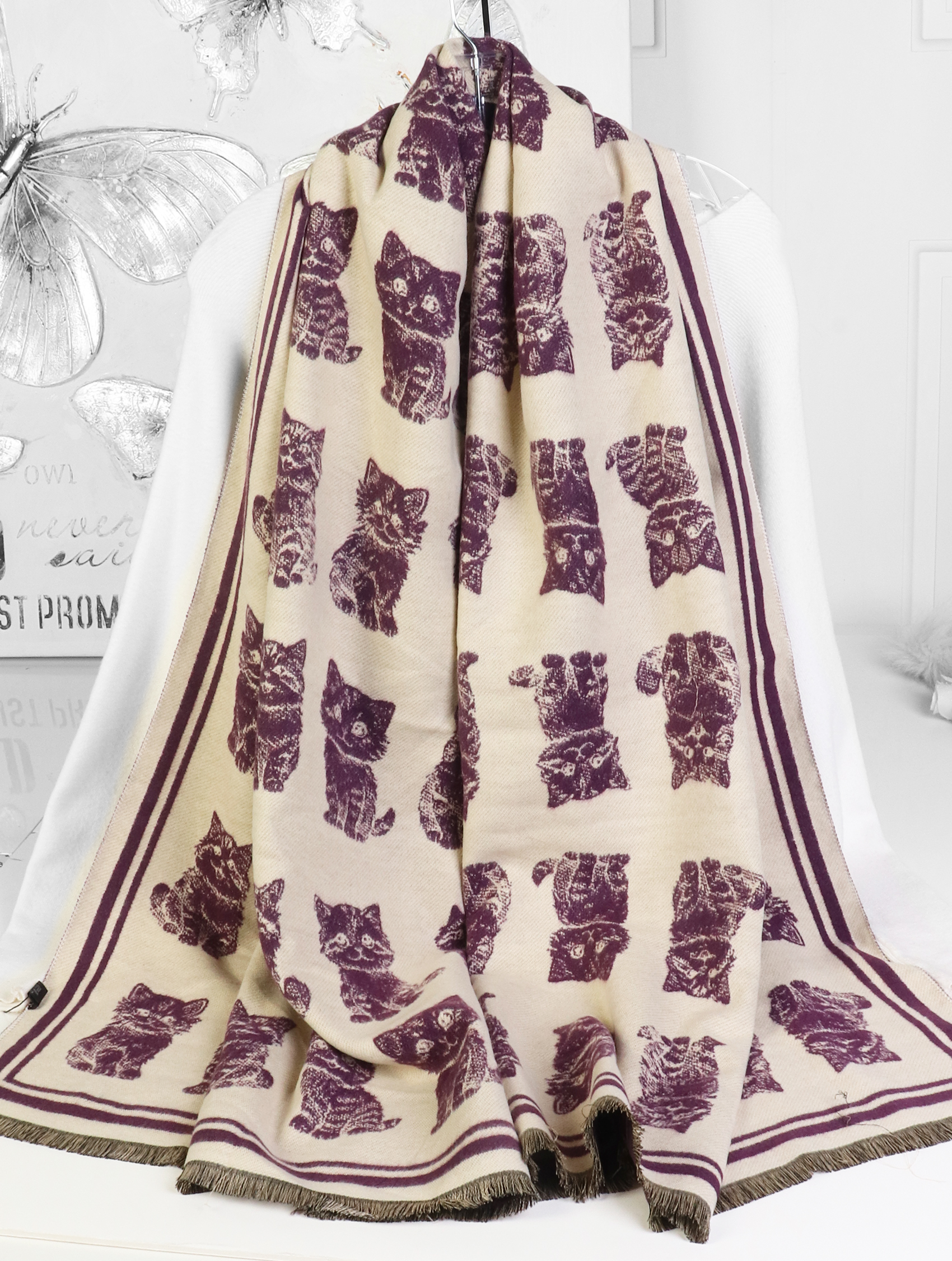 Cashmere Feeling Cat Print Premium Scarf
